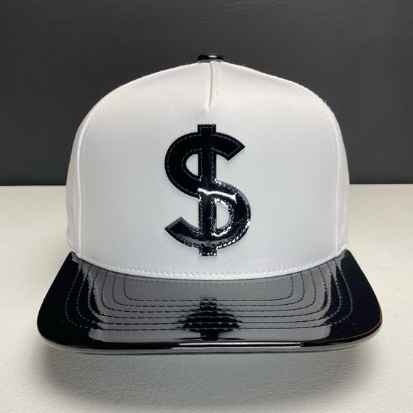 Accessories | Dollar Sign Money Logo Snapback Hat White And Black Vinyl ...